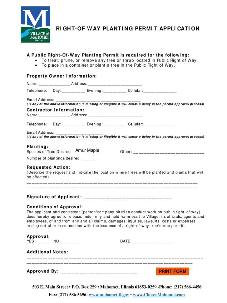 Fillable Online RIGHT-OF WAY PLANTING PERMIT APPLICATION Fax Email ...