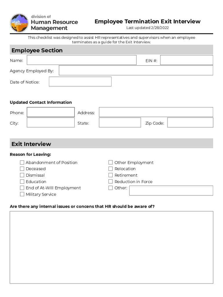 Fillable Online dhrm utah Employee Section Employee Termination Exit ...