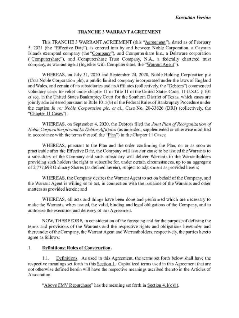 Fillable Online www.lawinsider.comclauset-3-warrantsT-3 Warrants Sample ...