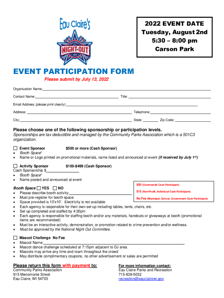 Fillable Online EVENT PARTICIPATION FORM Fax Email Print - pdfFiller