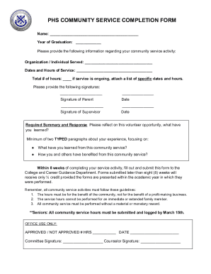 Fillable Online PHS COMMUNITY SERVICE COMPLETION FORM Fax Email Print ...