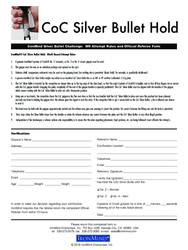 Fillable Online The CoC Silver Bullet Hold: Rules & World Records Fax ...