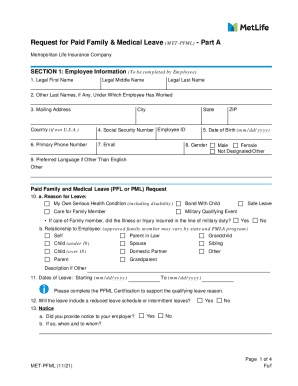 Fillable Online Request for New York Paid Family Leave (MET-PFL-1) Part ...