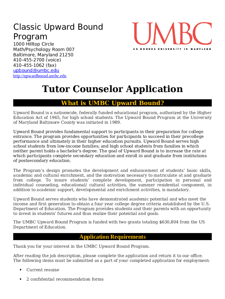 Online upwardbound umbc Become a Participant - Upward Bound ... Doc Template | pdfFiller