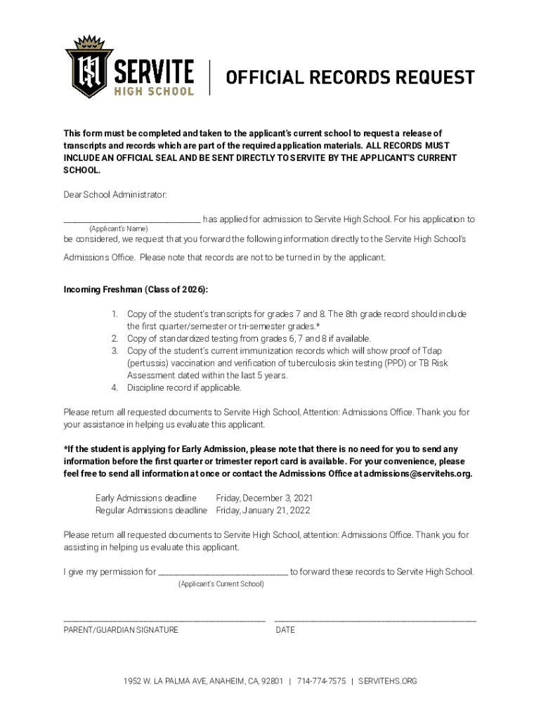Fillable Online Official Records Request Form 2021-2022 Fax Email Print ...