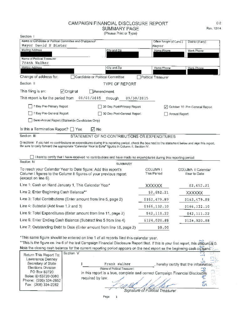 Fillable Online October 10th Pre-General Report - City of Boise Fax Email Print - pdfFiller