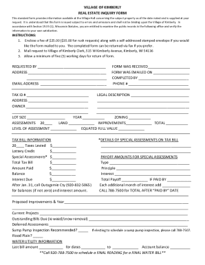 Fillable Online Fillable Online VILLAGE OF KIMBERLY REAL ESTATE INQUIRY ...