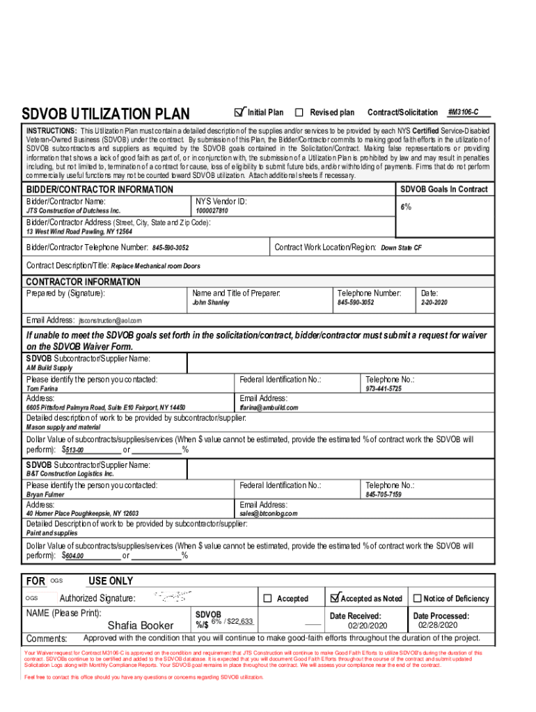 Fillable Online SDVOB UTILIZATION PLAN Doc Template - pdfFiller Fax Email Print
