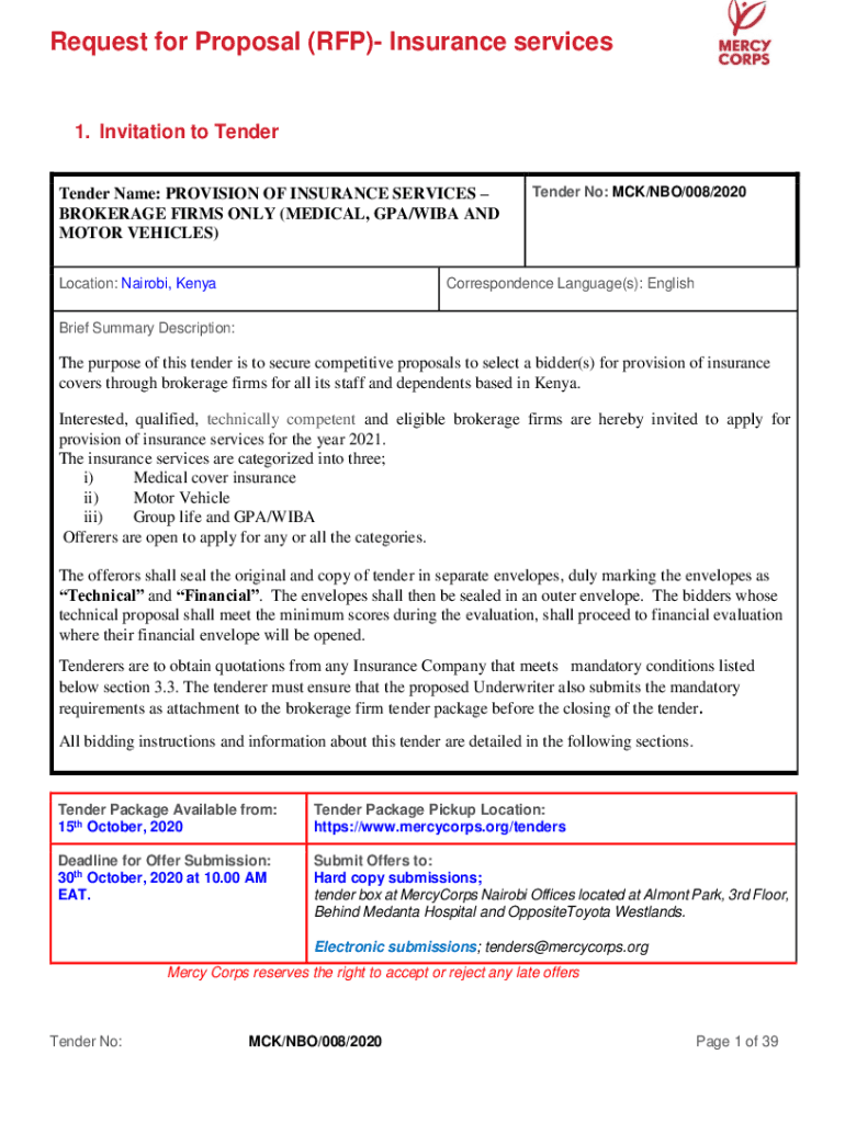 Fillable Online Request for Proposal (RFP)- Insurance services - Mercy ...