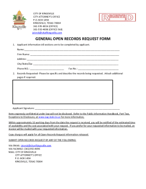 Fillable Online GENERAL OPEN RECORDS REQUEST FORM - The City Of ... Fax ...
