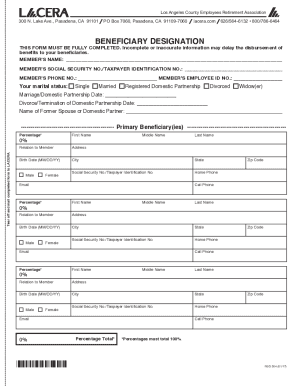 Fillable Online Beneficiary Designation. Members use this form to designate beneficiaries and ...