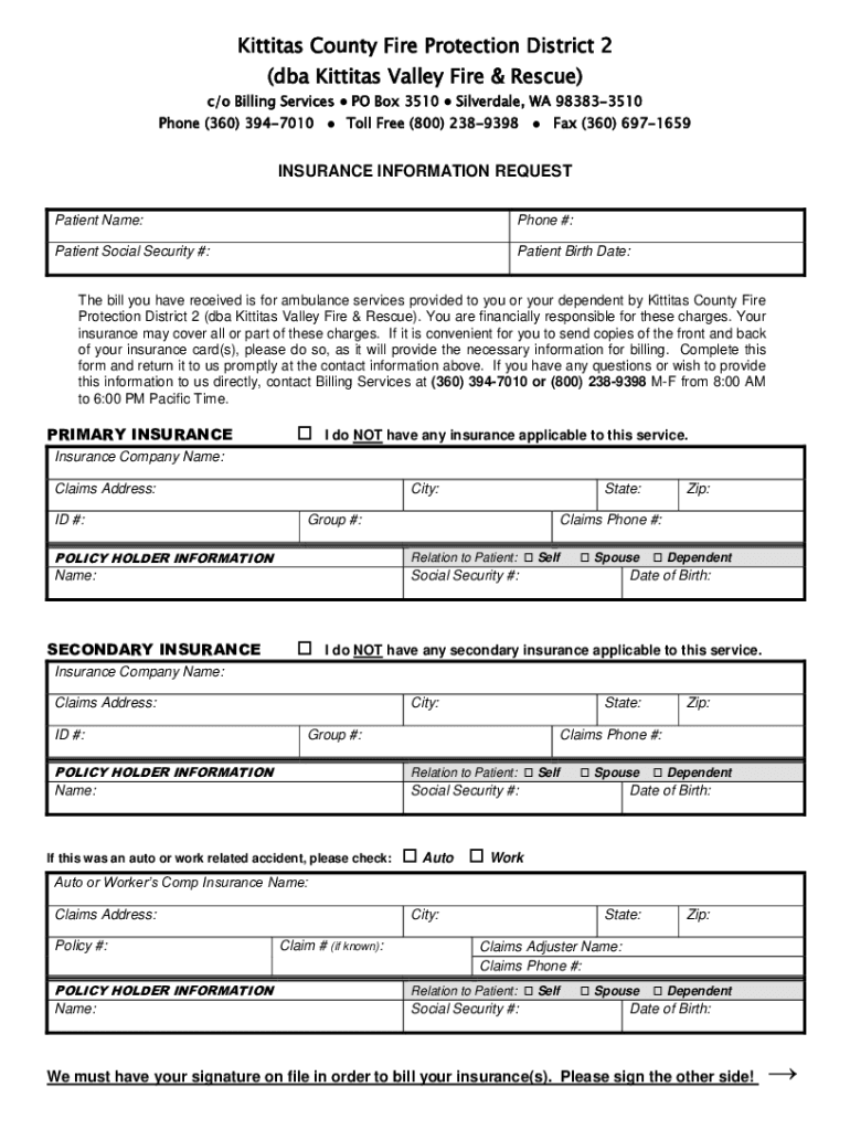 Fillable Online Kittitas County Fire Protection District No. 2 Company ... Fax Email Print ...