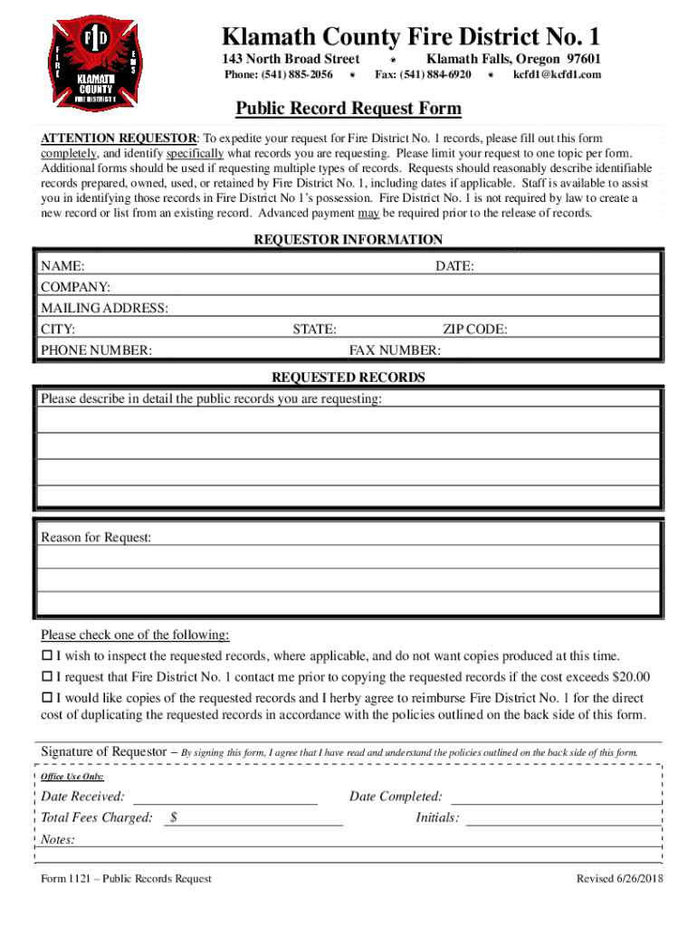 Fillable Online Form 1121 - Public Records Request Fax Email Print ...