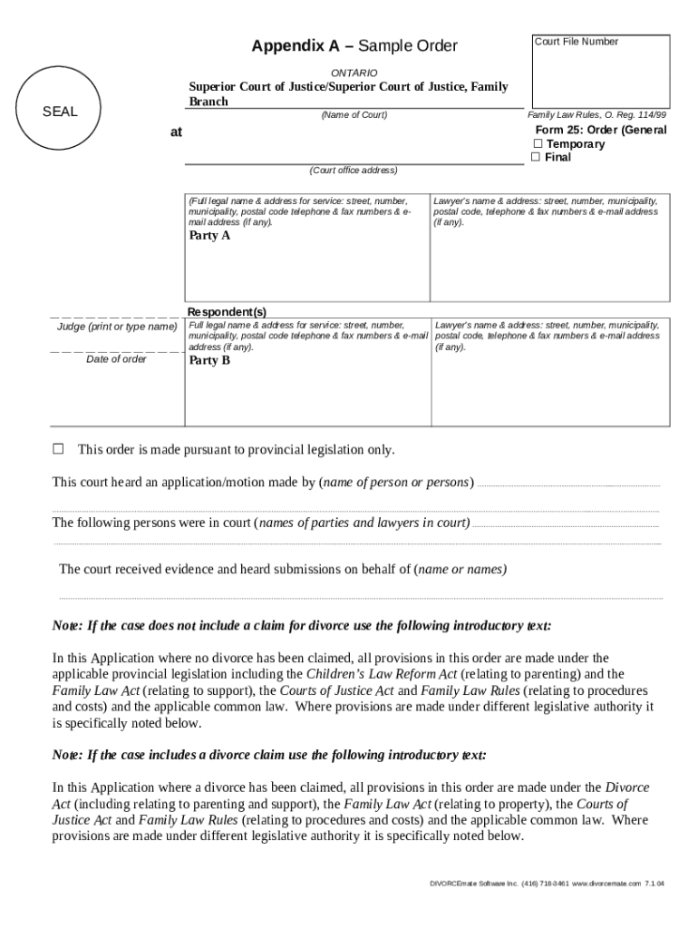 Appendix A - Sample Order Doc Template | pdfFiller
