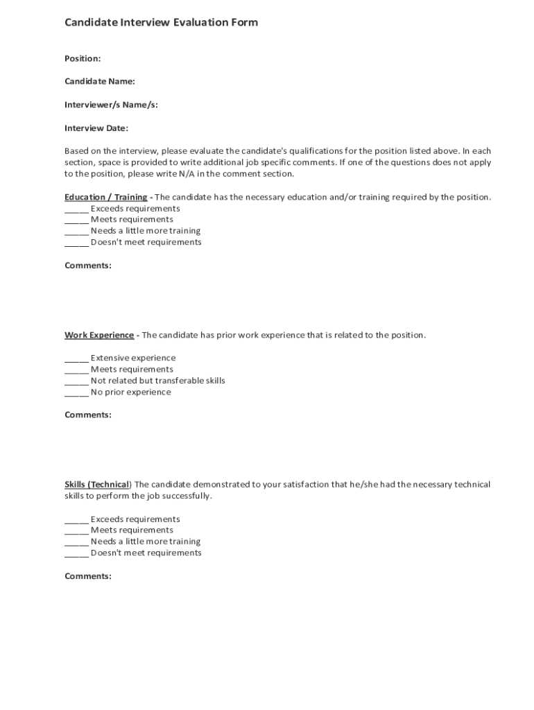 Fillable Online Interview Evaluation Form ...