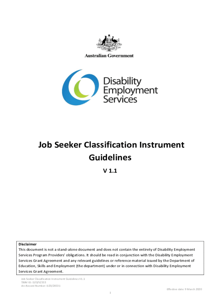 Fillable Online Assessments Guideline Job Seeker Classification ... Fillable Online Assessments Guideline Job Seeker Classification ...