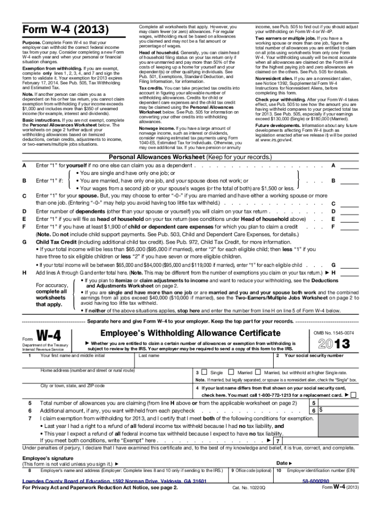 Fillable Online Form W-4: Employee's Withholding Certificate ...