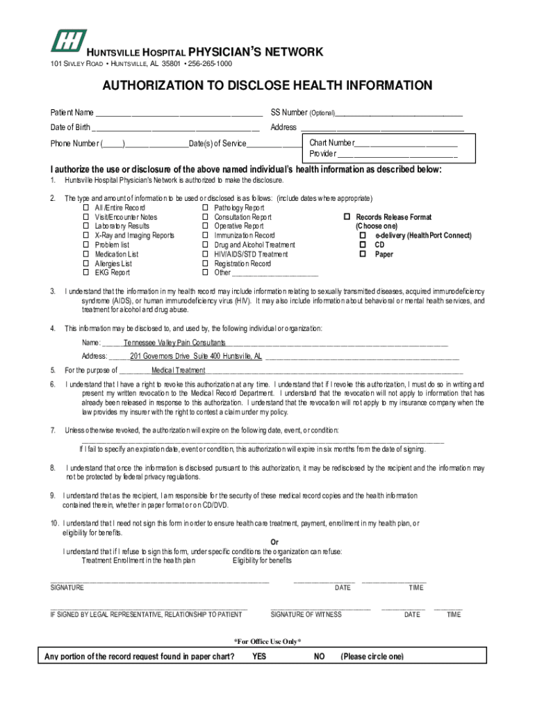 Fillable Online Huntsville Hospital Locations101 Sivley Rd SWHuntsville ...