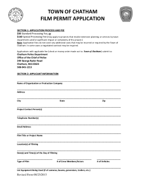 Fillable Online TOWN OF CHATHAM FILM PERMIT APPLICATION Fax Email Print ...