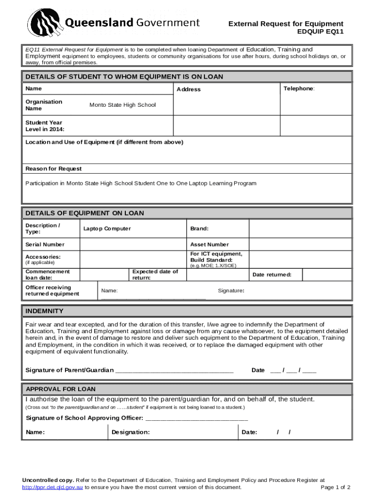 External request for equipment (EQ11) Laptop Doc Template | pdfFiller
