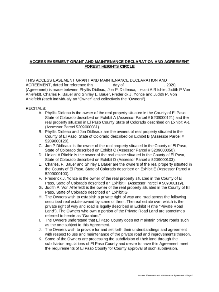Declaration and Grant of Access Easement Sample Clauses Doc Template | pdfFiller