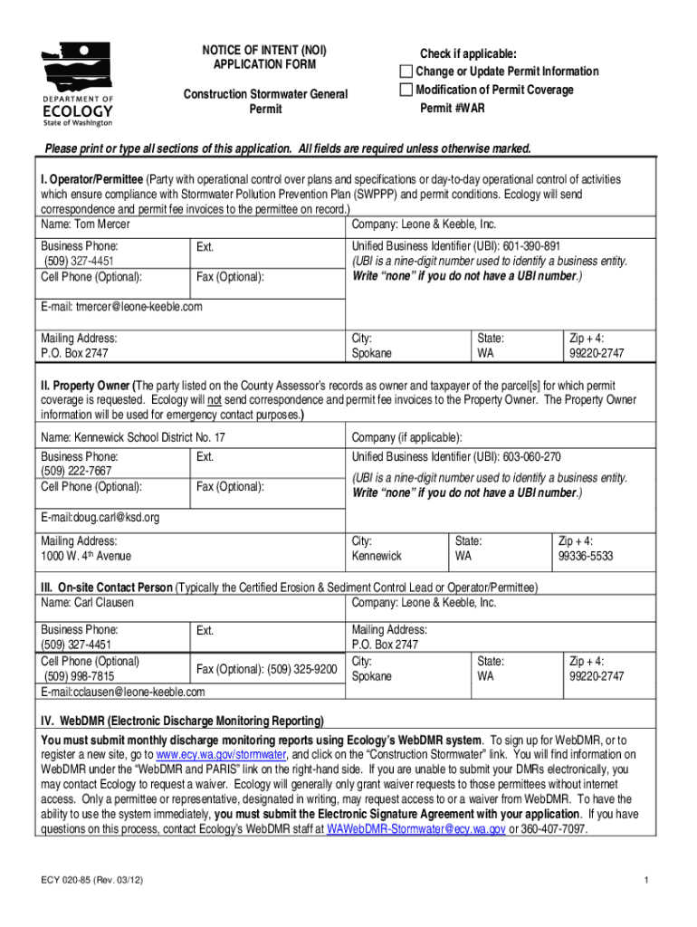 Fillable Online apps.ecology.wa.govpublicationspublicationsNotice of ...