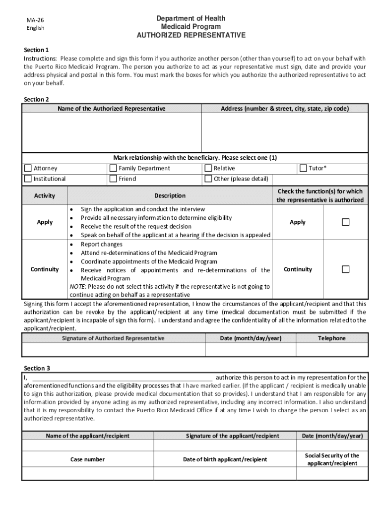 Fillable Online medicaid.salud.pr.gov pdf MA-26 AuthorizedMA-26 ...
