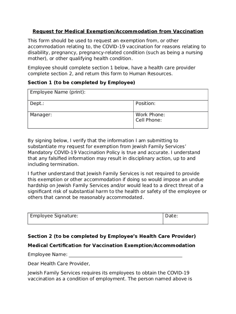 REQUEST FOR A MEDICAL EXCEPTION TO THE COVID-19 VACCINATION ... - dhs ...