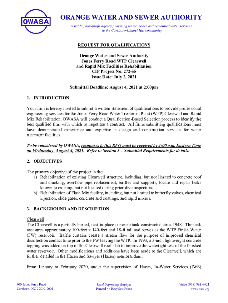 Fillable Online 272-55 WTP Clearwell-Rapid Mix Rehab-Consultant RFQ Fax ...