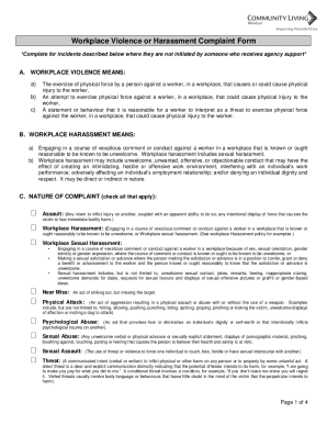 Fillable Online Workplace Violence or Harassment Complaint Form Fax ...
