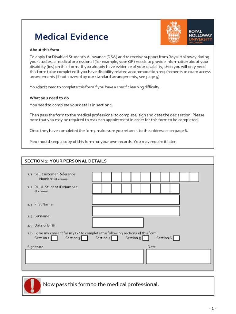 Fillable Online intranet.royalholloway.ac.ukstudentsassetsMedical Evidence - Royal Holloway ...