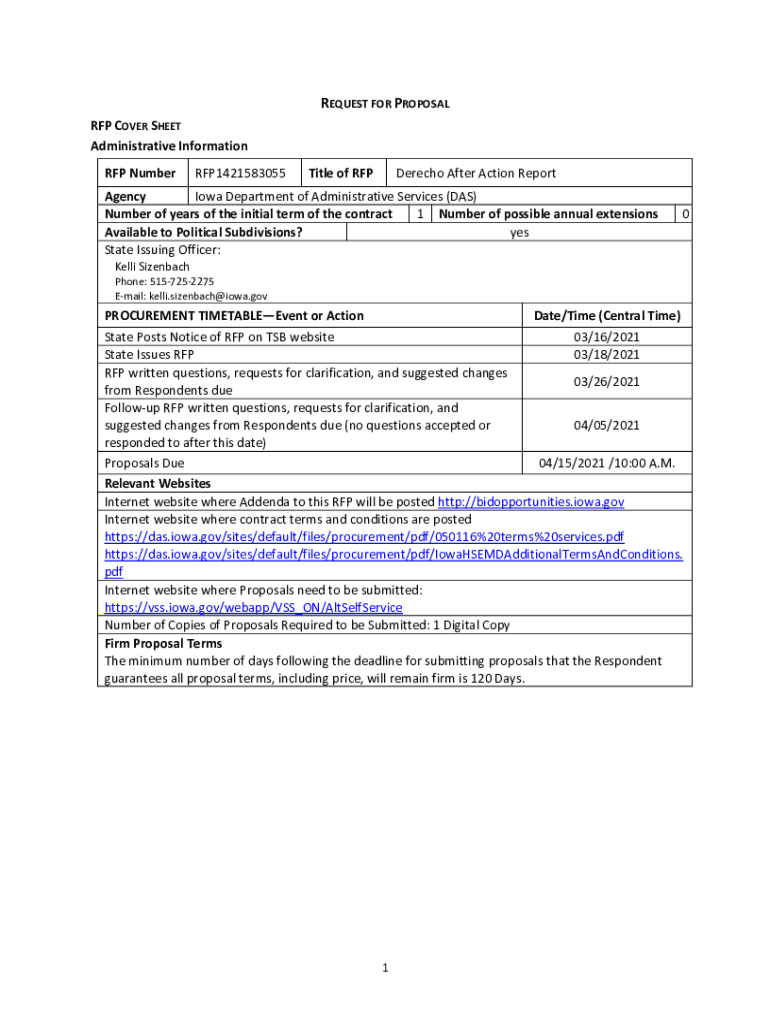 Fillable Online REQUEST FOR PROPOSAL RFP COVER SHEET Administrative ...