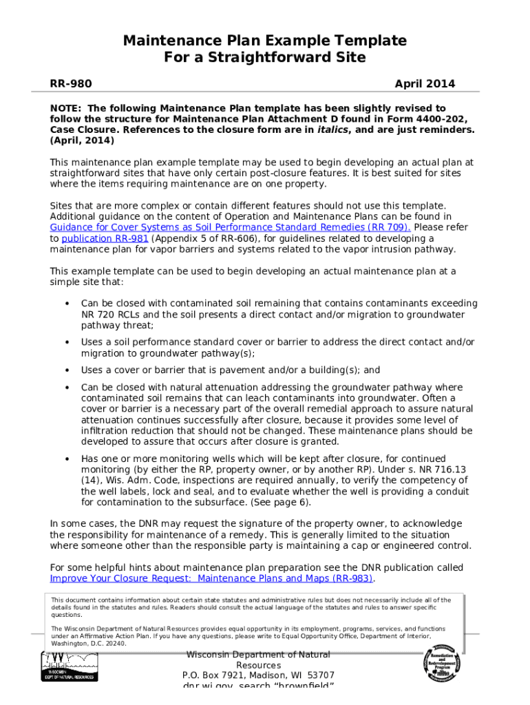 Maintenance Plan Example Template for a Straighforward Site ...