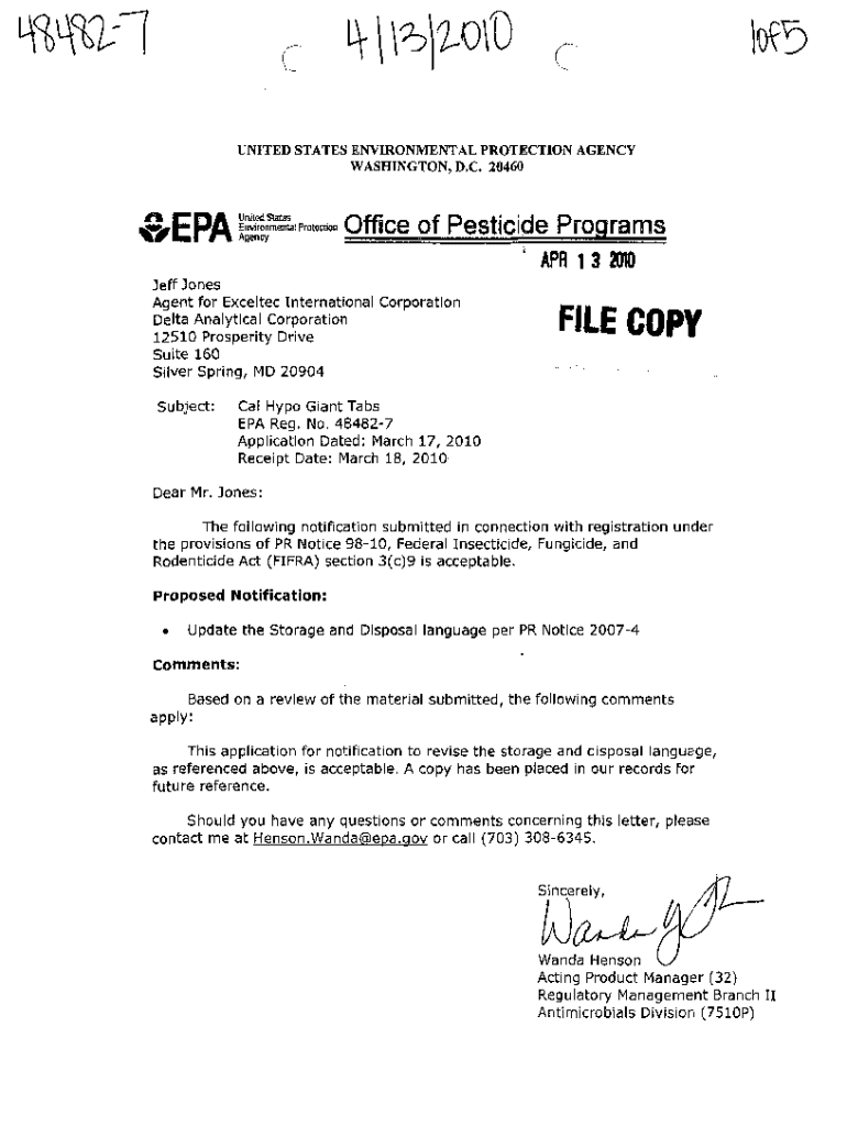 Fillable Online U.S. EPA, Pesticides, Label, CAL HYPO GIANT TABS, 4/13 ...