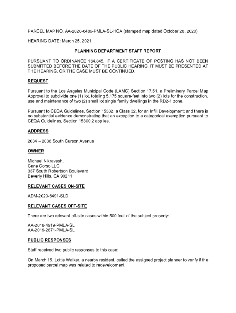Fillable Online PRELIMINARY PARCEL MAP NO. AA-2013-3264- PMLA-SL ...