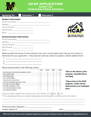 Fillable Online The HCAP Program at Mount Royal... - Saskatoon Public ...