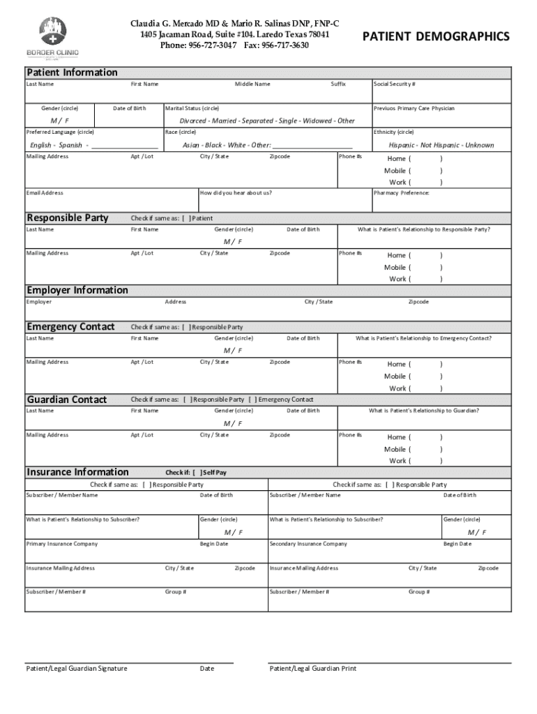 Fillable Online sa1s3.patientpop.comassetsdocsPatient Demographics Form Fax Email Print - pdfFiller