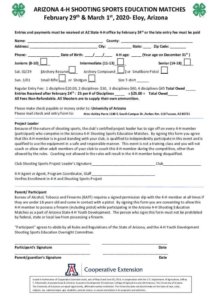Fillable Online extension arizona 4-H State ProgramsCooperative ...