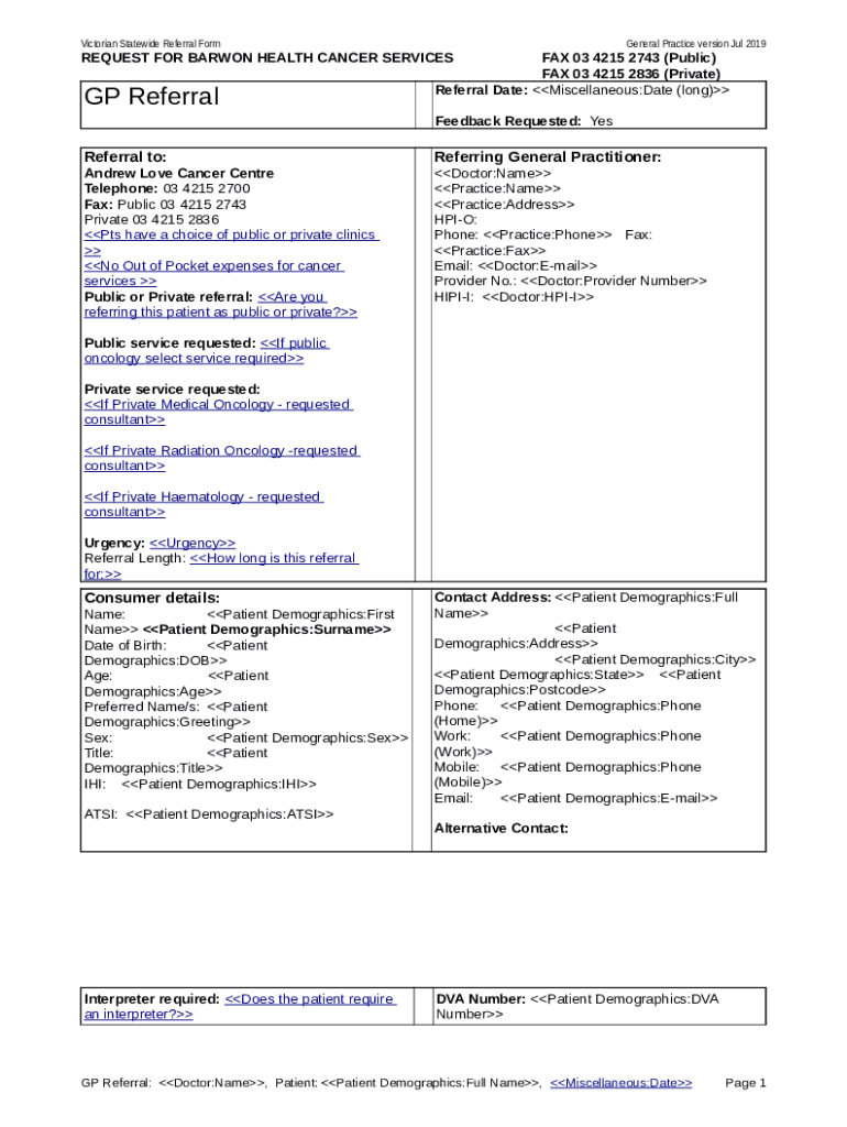 Barwon Health Cancer Services - How to make a referral Doc Template ...