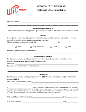 Fillable Online ARIZONA WIC PROGRAM Statement of Documentation Fax ...