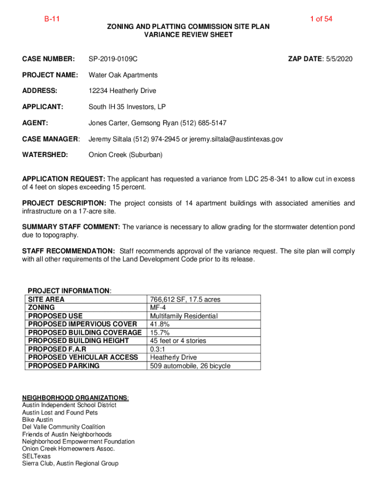 Fillable Online www.austintexas.govedimsdocumentZONING AND PLATTING COMMISSION- SITE PLAN ...