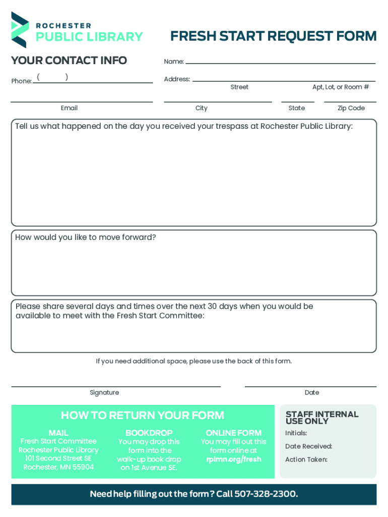 Fillable Online FRESH START REQUEST FORM Fax Email Print - pdfFiller
