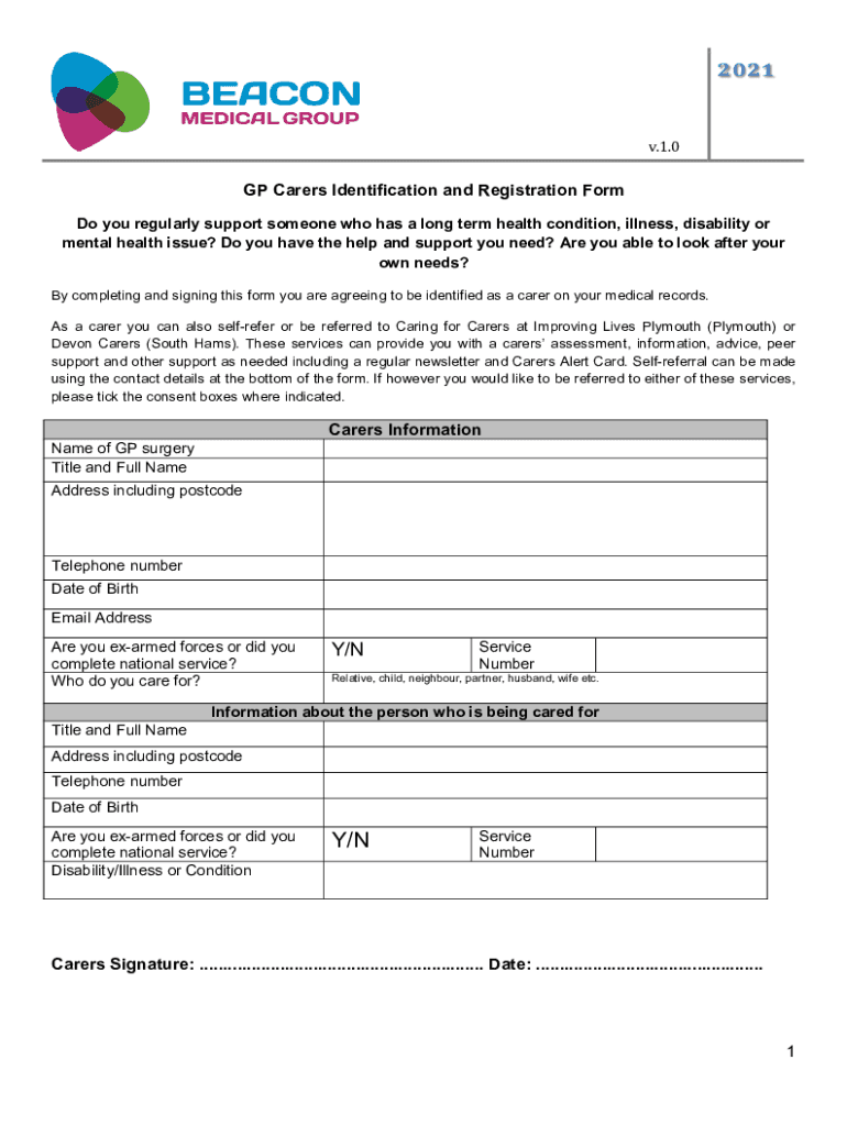 Fillable Online CARERS IDENTIFICATION AND REFERRAL FORM DO YOU LOOK AFTER SOMEONE WHO ... Fax ...