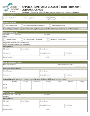 Fillable Online www.fin.gov.nt.caclassbapplicationv2Application for a ...