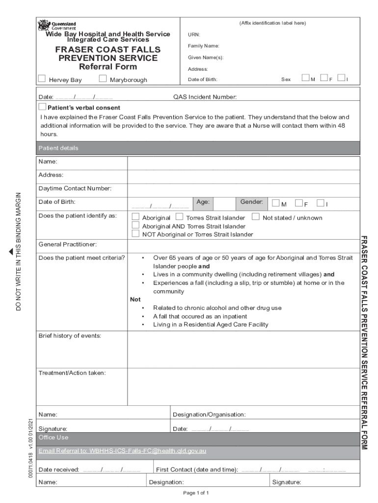Fillable Online Fraser Coast Falls Prevention Service Referral Form Fax ...