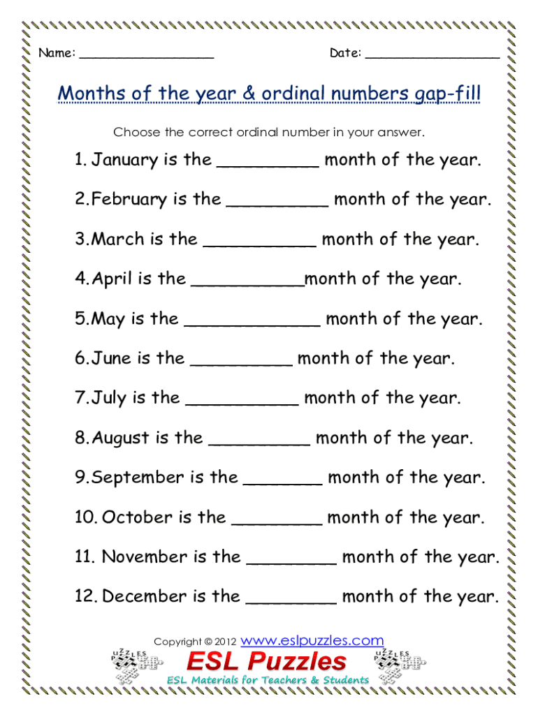 Fillable Online www.teflcommunity.comwp-contentuploadsMonths of the ...