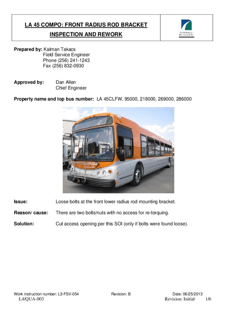 Fillable Online LA 45 COMPO: FRONT RADIUS ROD BRACKET INSPECTION AND ...