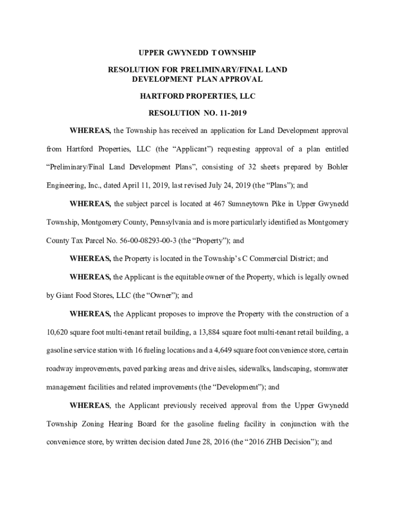 Fillable Online "Resolution granting preliminary and final land ...