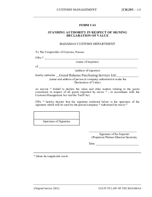 Fillable Online www.bahamascustoms.gov.bswp-contentuploadsStanding ...