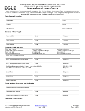 Fillable Online www.michigan.gov egle -Lead and Copper Sampling Plan ...
